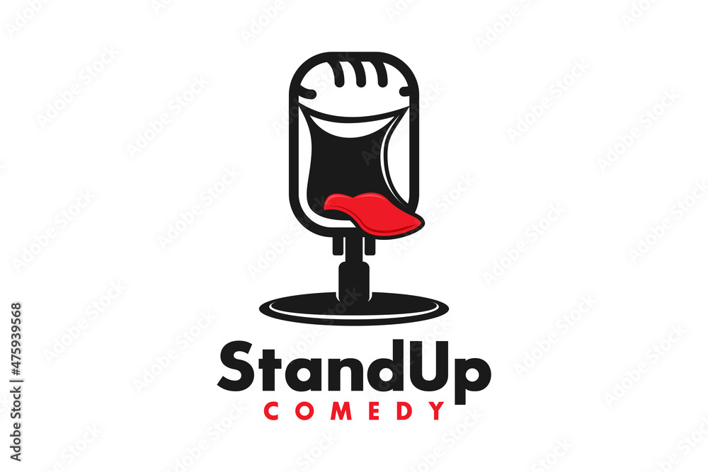 Stand Up Comedy logo design Funny Smiling Microphone Face with bow tie ...