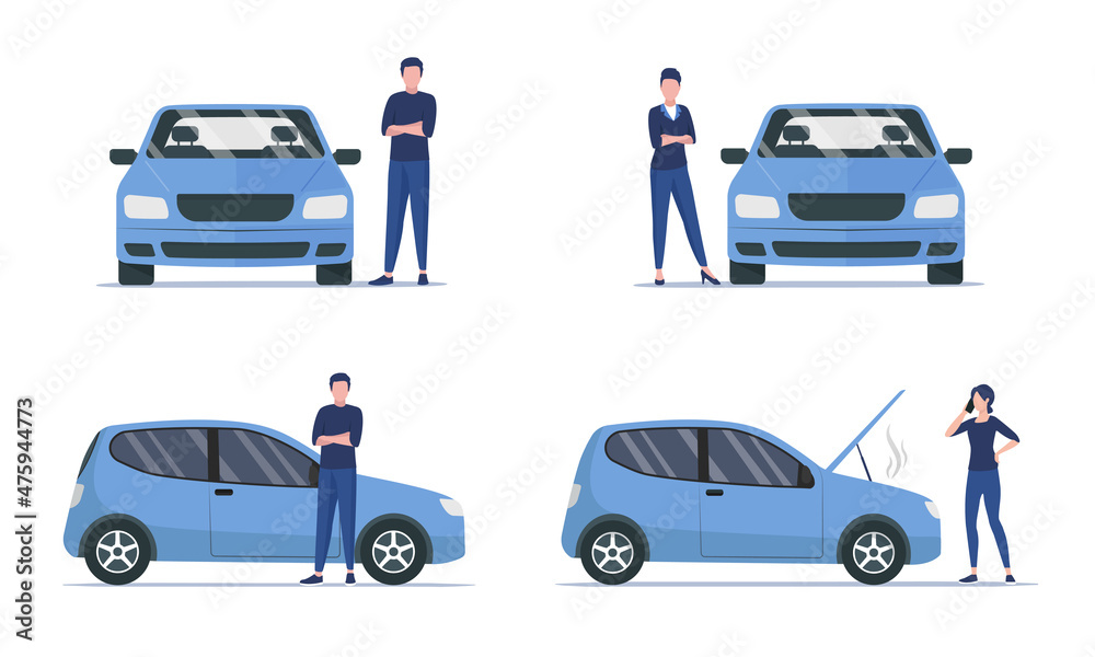Car owner set. Colored flat vector illustration. Isolated on white ...