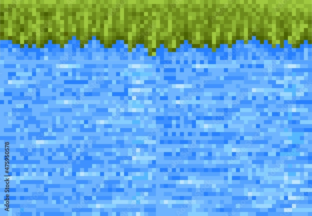 River, lake or waterfall water cascade cubic pixel game blocks pattern ...