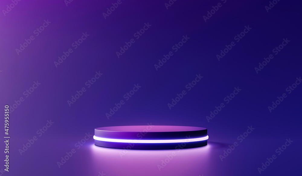 Neon minimal product stand podium background pedestal 3D rendering ...