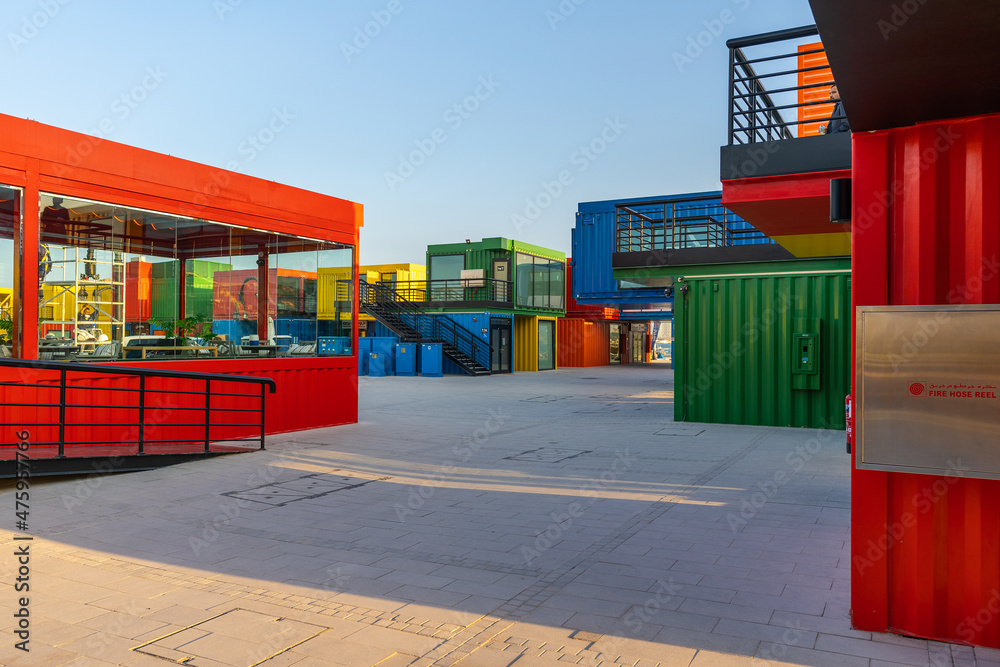 DOHA, QATAR - DEC 16, 2021: Box Park, located at the old Doha Port, is ...