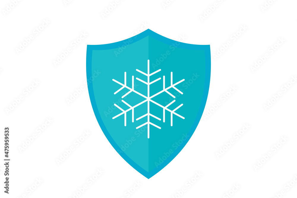 shield with an snow icon on white background for website, application ...