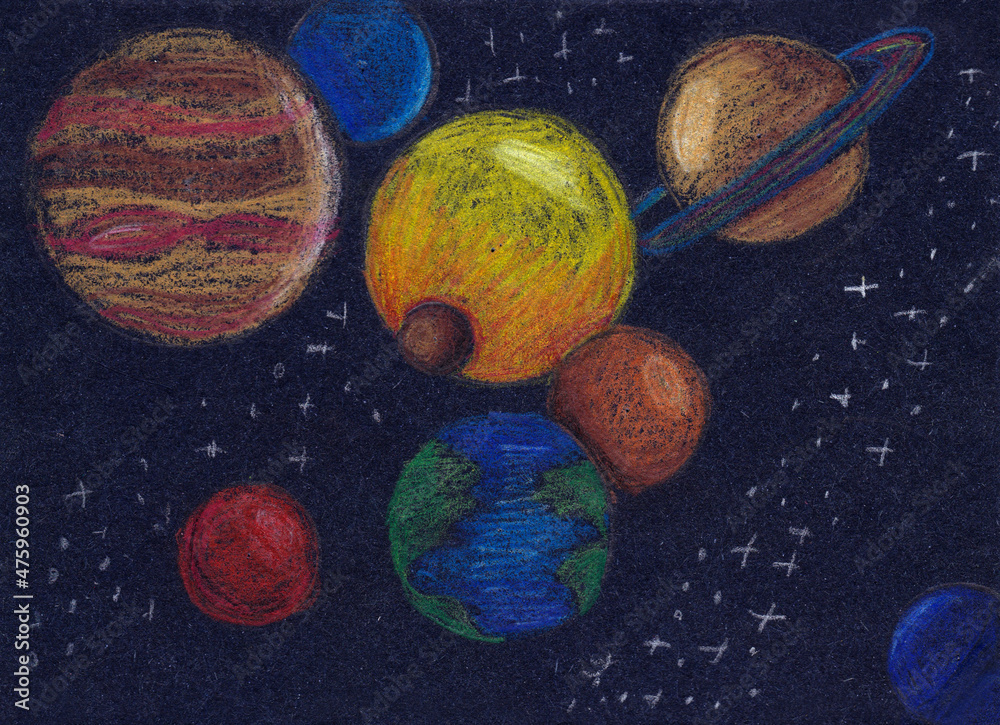 Drawing with colored pencils of the planets of the solar system Stock ...