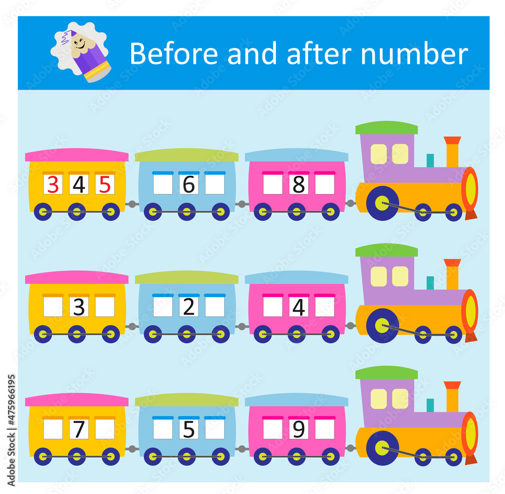 What comes Before and After. Math worksheets for kids. Vector ...