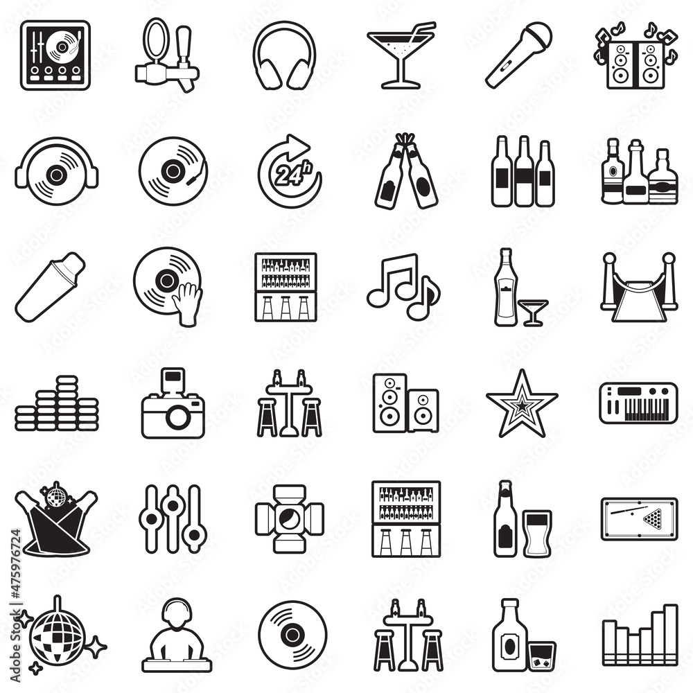 Night Club Icons. Line With Fill Design. Vector Illustration. Stock ...