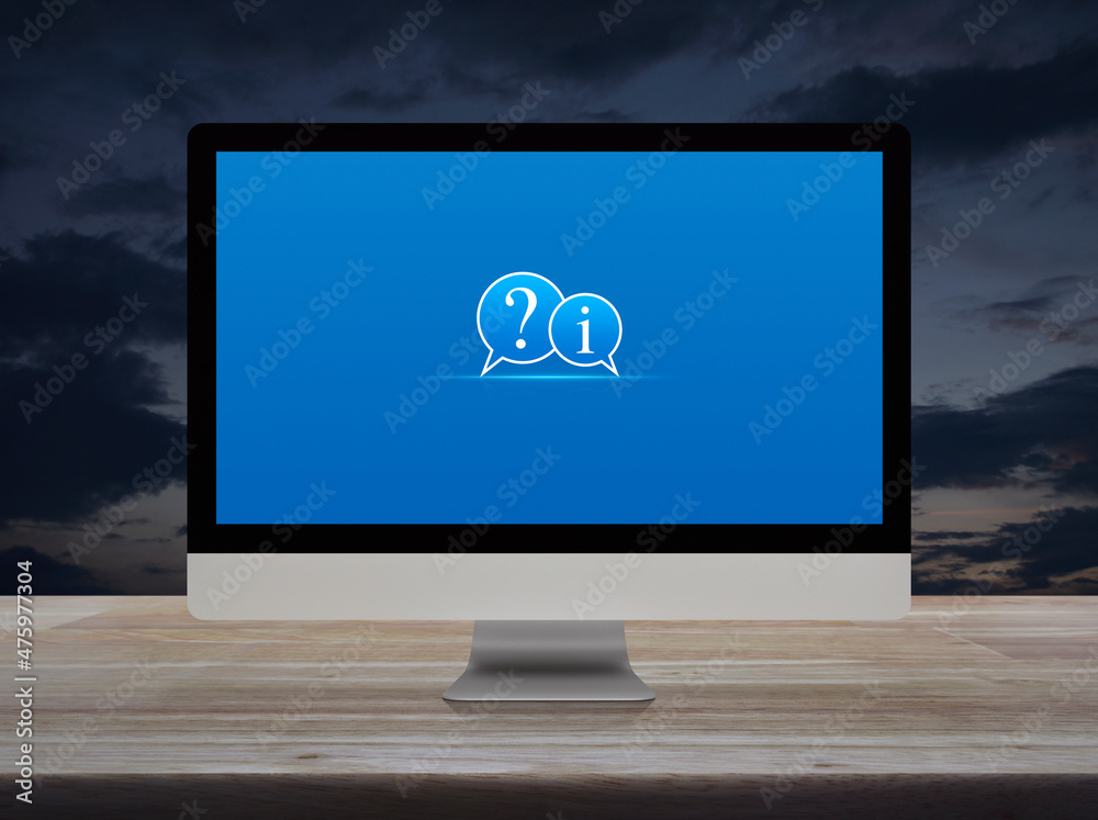 Question mark and information chat icon on desktop modern computer ...