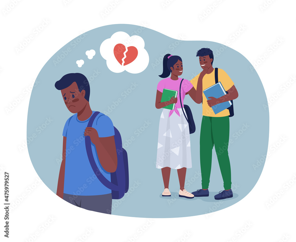 Teen with broken heart 2D vector isolated illustration. Rejected ...