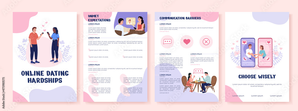 Online dating hardships flat vector brochure template. Flyer, booklet ...