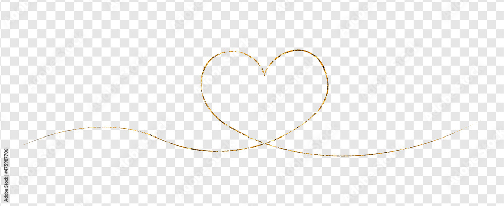 Poster Art line continuous heart icon with sparkle gold glitter texture ...