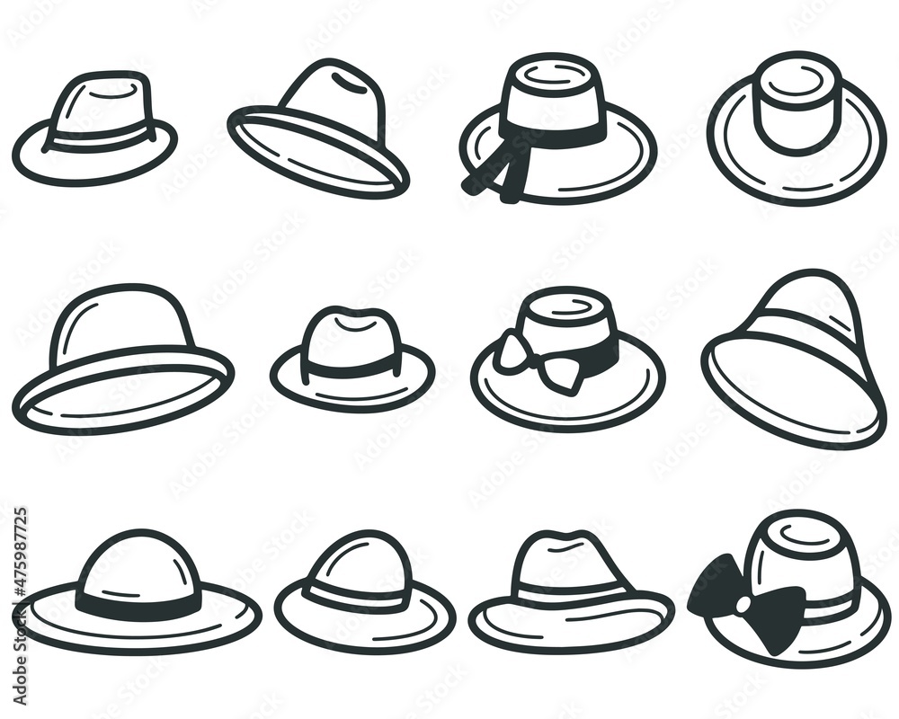 Hats doodle set isolated vector illustration. Collection of hand drawn ...