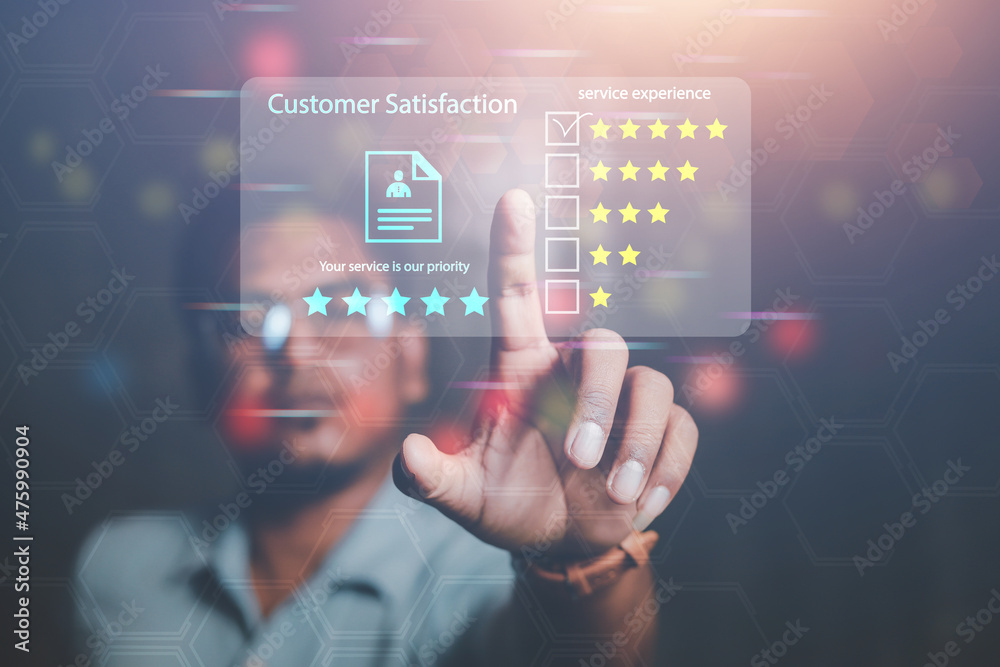 customer experience concept Businessman Rating Smile Technology ...