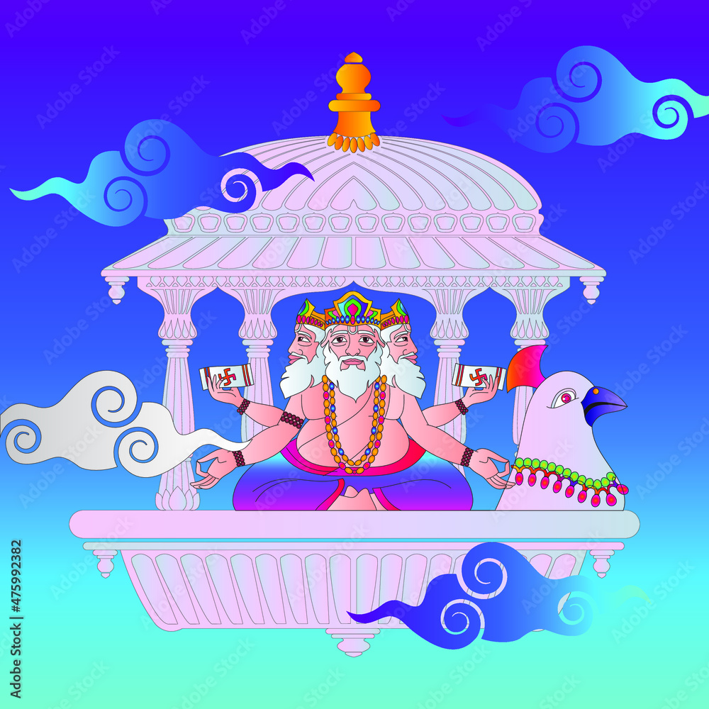 Lord Brahma in the canopy, sitting on a swan vehicle and flying Stock ...