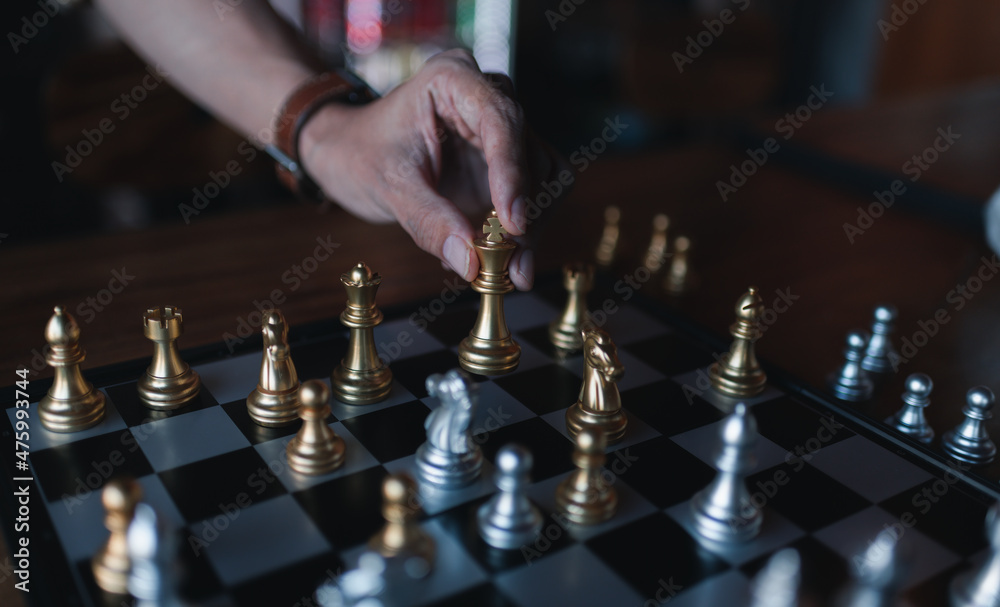 Chess board game silver team and gold team is strategy game as business ...