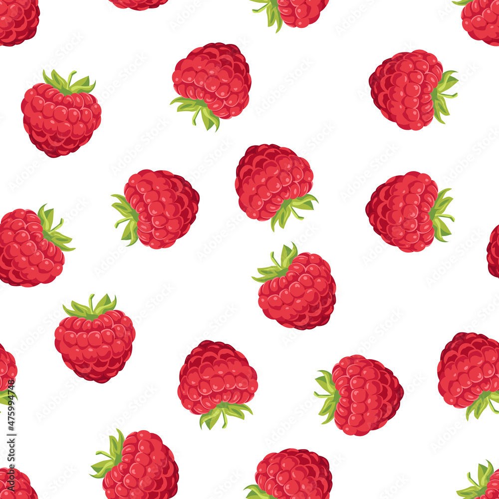 Raspberry seamless pattern. Vector cartoon flat illustration of red ...