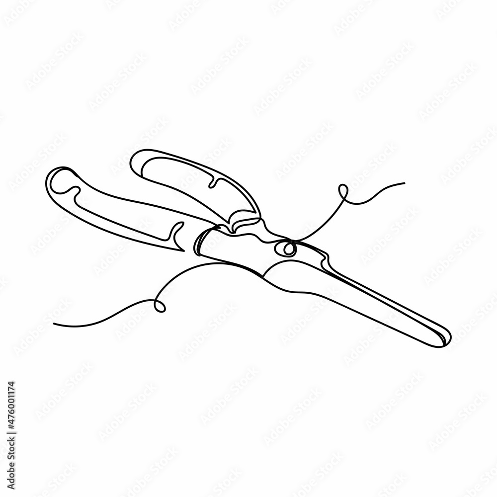 Continuous one simple single line drawing of needle nose pliers icon in ...