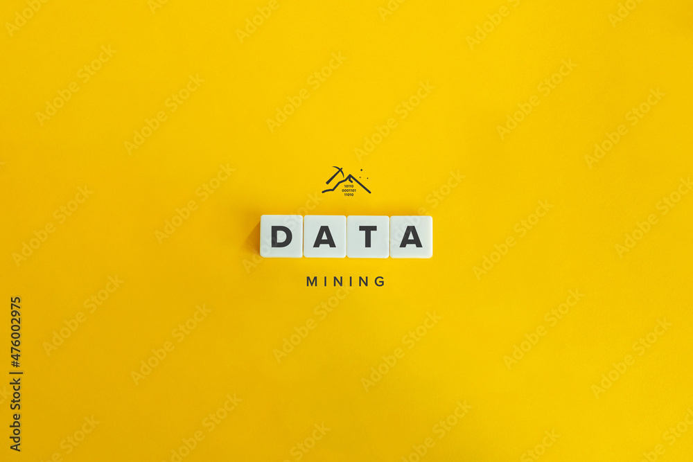 Data Mining Banner and Conceptual Image. Block letters on bright orange ...