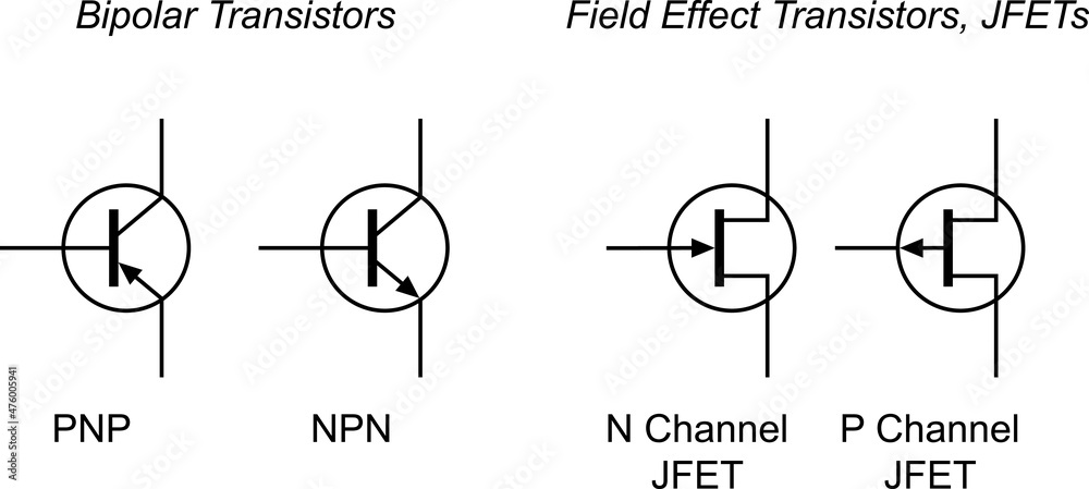 Electronic Transistor Symbols, BJT and FET Stock Vector | Adobe Stock