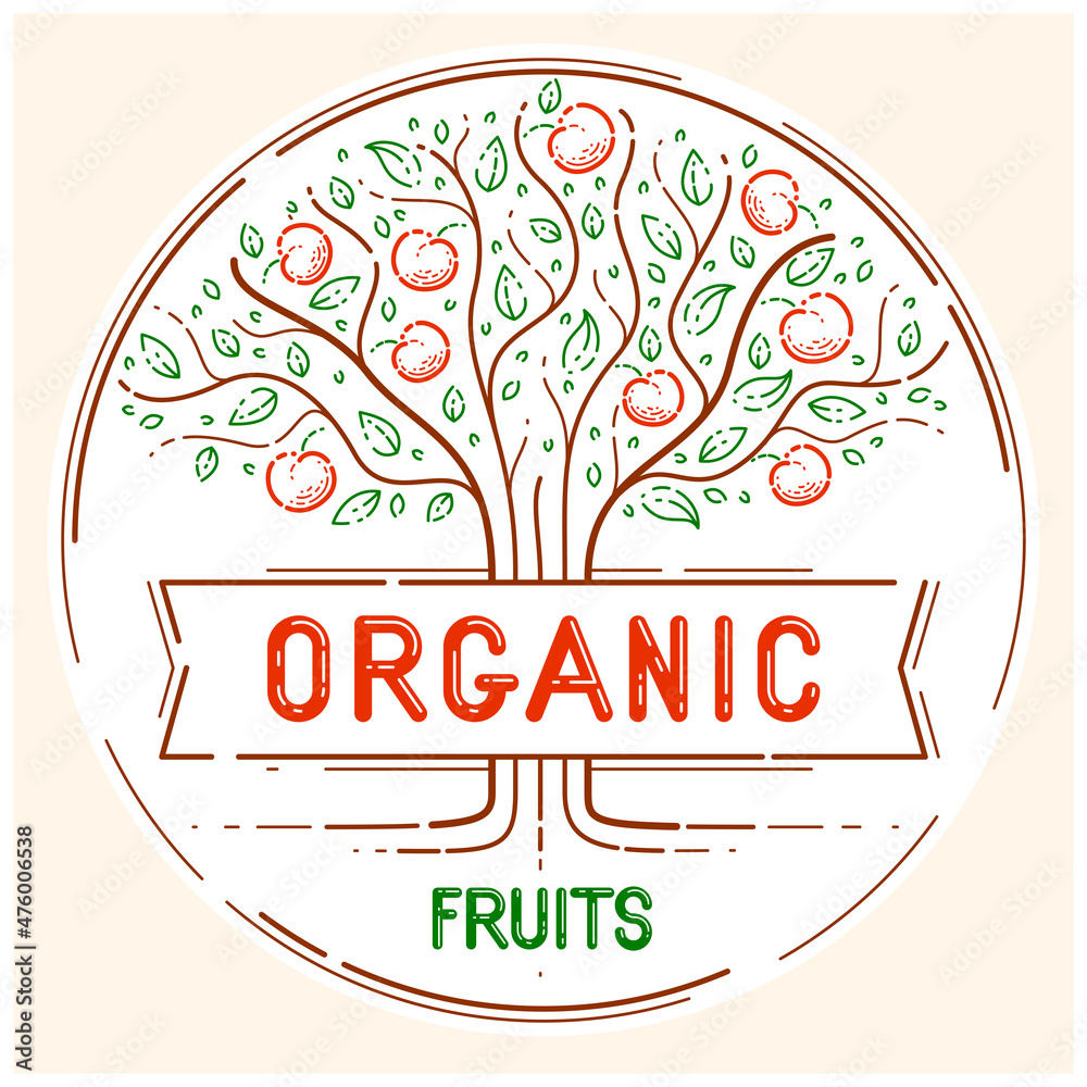 Beautiful apple fruit tree natural organic farm food vector logo or ...