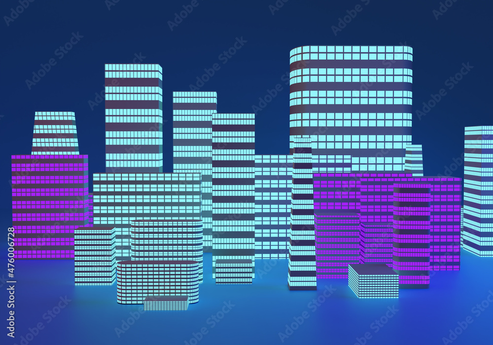 Abstract architectural background. Blue-lilac drawing with city houses ...