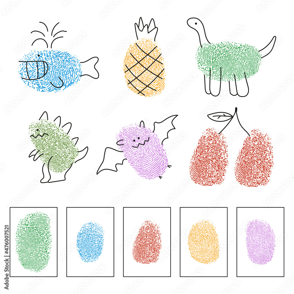 Fingerprint paint preschool education game for childish vector cartoon ...