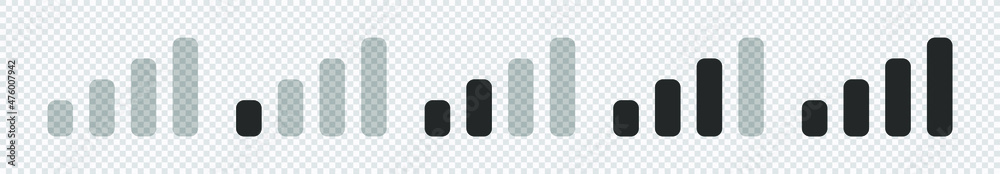 Mobile signal level icon set. Set with signal strength on transparent ...