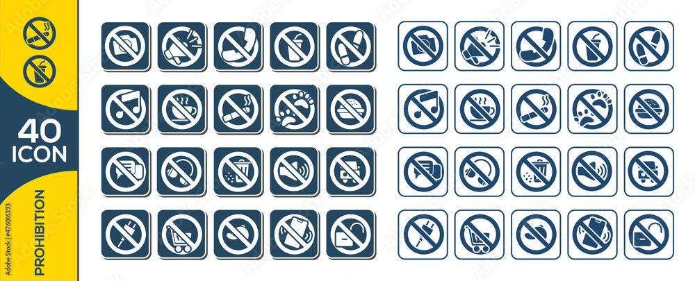 Prohibition signs, set vector illustration. Prohibition glyph icon set ...