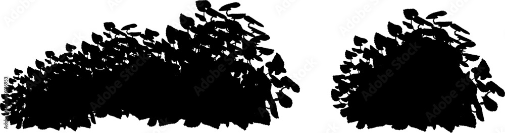Set of monochrome silhouette of shrubs and trees. Decorative design ...