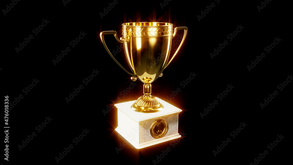 gold 1st place prize chalice on pedestal - contest achievement sign ...