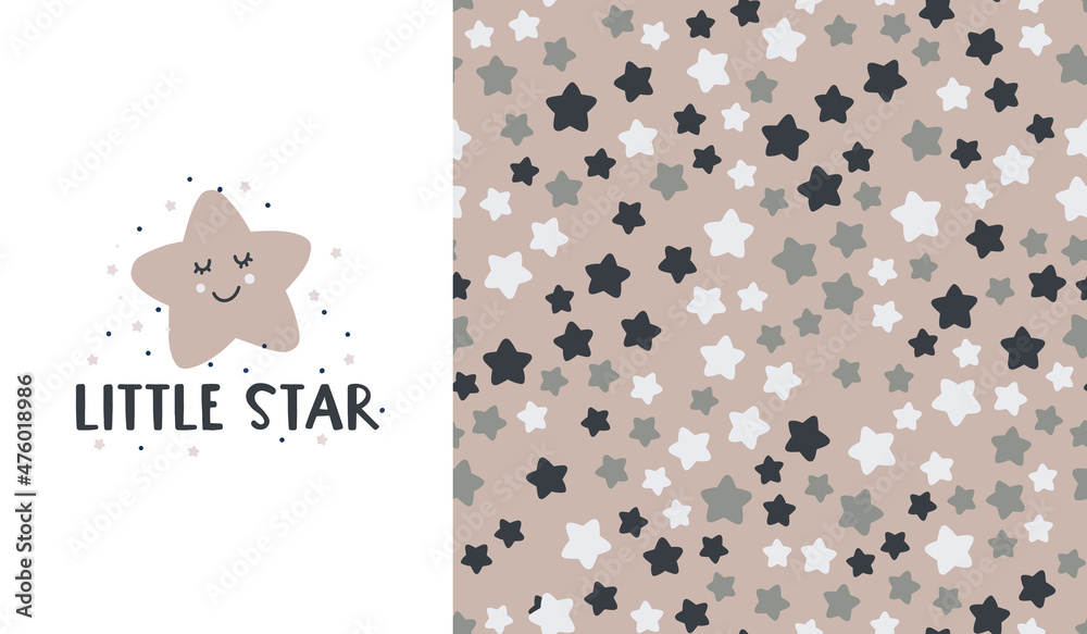Cute seamless patterns and lettering - little star . Creative childish ...