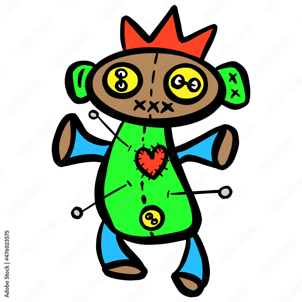 Cartoon Voodoo Doll Toy With Pins in Vector Illustration Stock Vector ...