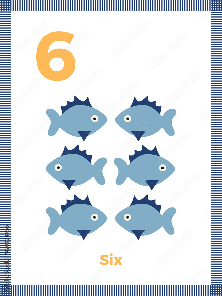 Number flashcard six for preschool learning. English math for kids ...