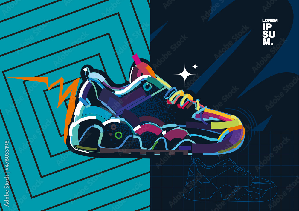 Stylized sneaker. Banner in a digital painting Stock Vector | Adobe Stock