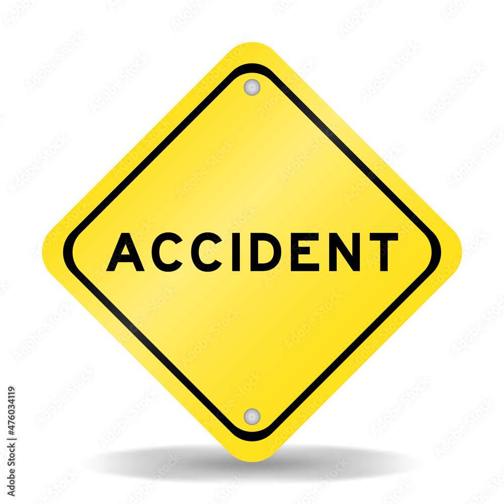 Yellow color transportation sign with word accident on white background ...