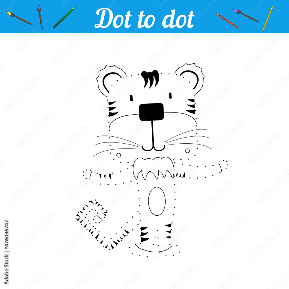 Draw a tiger, connect the dots. Cartoon animal for educational game for ...