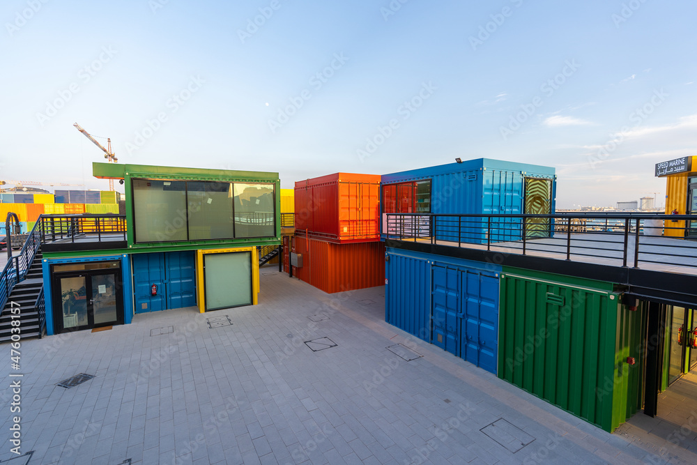 DOHA, QATAR - DEC 16, 2021: Box Park, located at the old Doha Port, is ...
