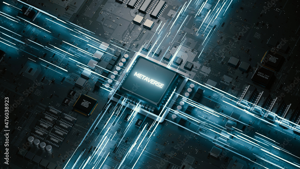 3D Rendering of CPU on computer motherboard background with glowing ...