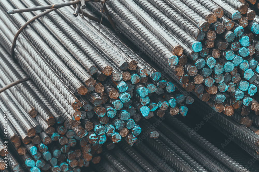 Fittings for construction. Close-up of steel rods or rods used to ...