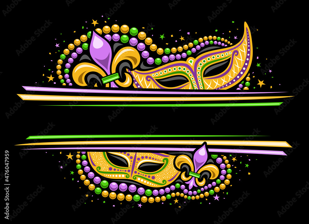Vector Mardi Gras Border with copy space, horizontal template with ...