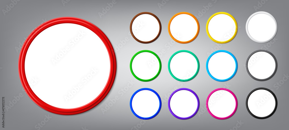 Set of colored round frames with shadows and rounded corners are blank ...