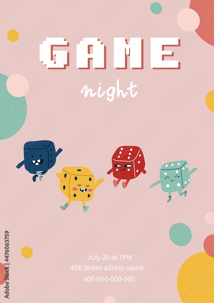 Game night party invitation, playroom activity for kids, board games ...