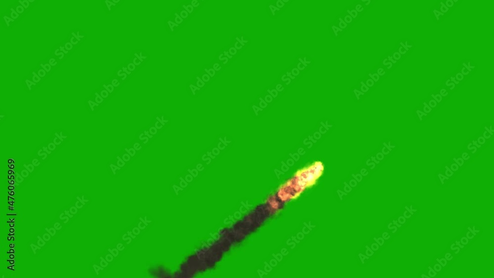 A 4K animation of flying missiles fireballs on the green screen ...