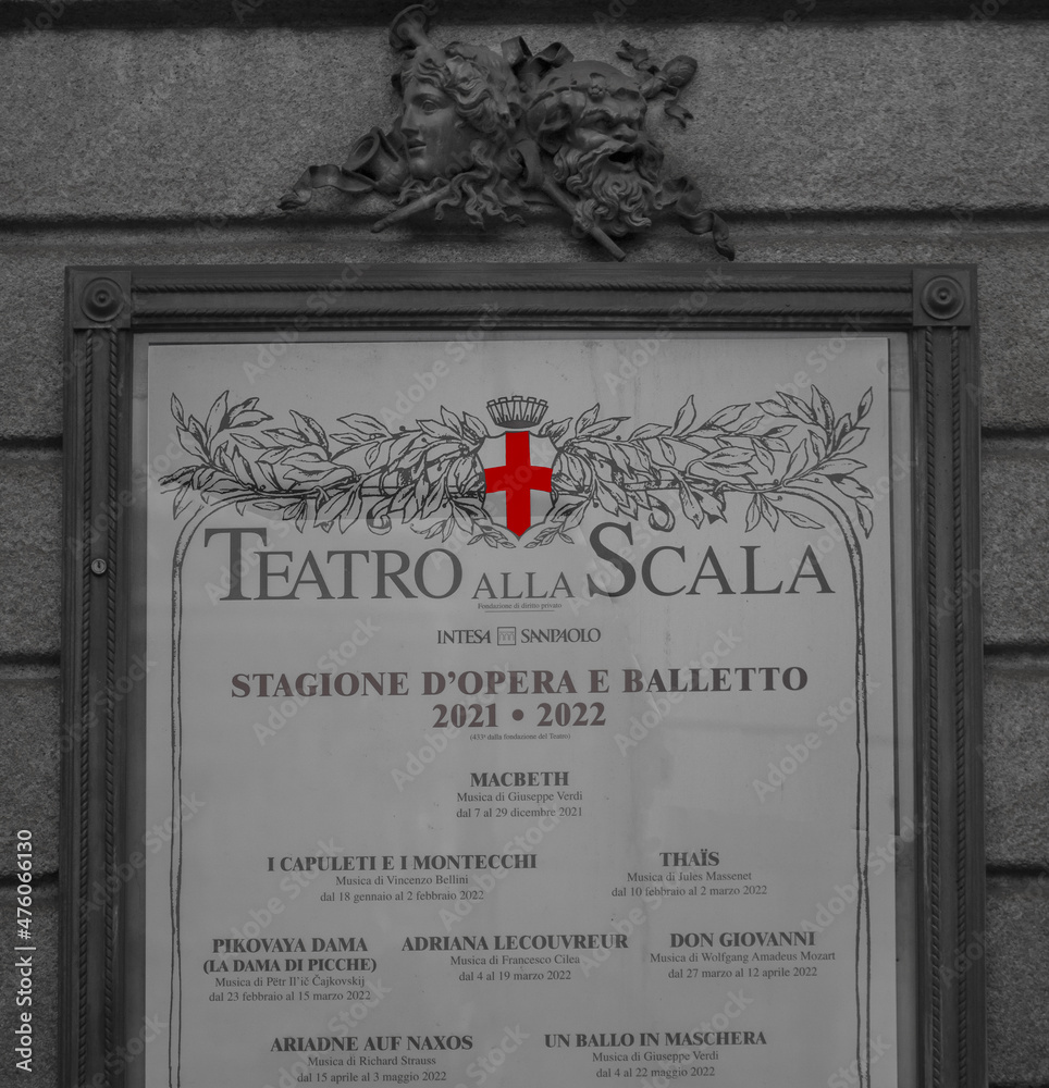Teatro alla Scala, opera and ballet season poster 2021 - 2022. Milan ...