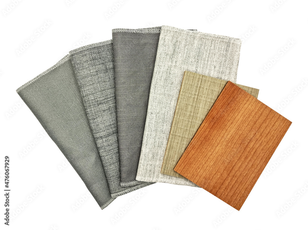 various texture of drapery fabric samples swatch in grey tone matching ...