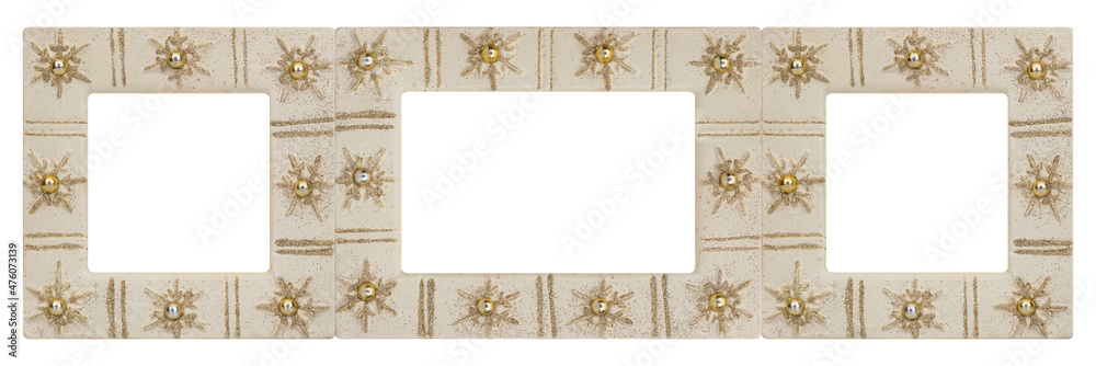 Triple white and golden frame (triptych) for paintings, mirrors or ...