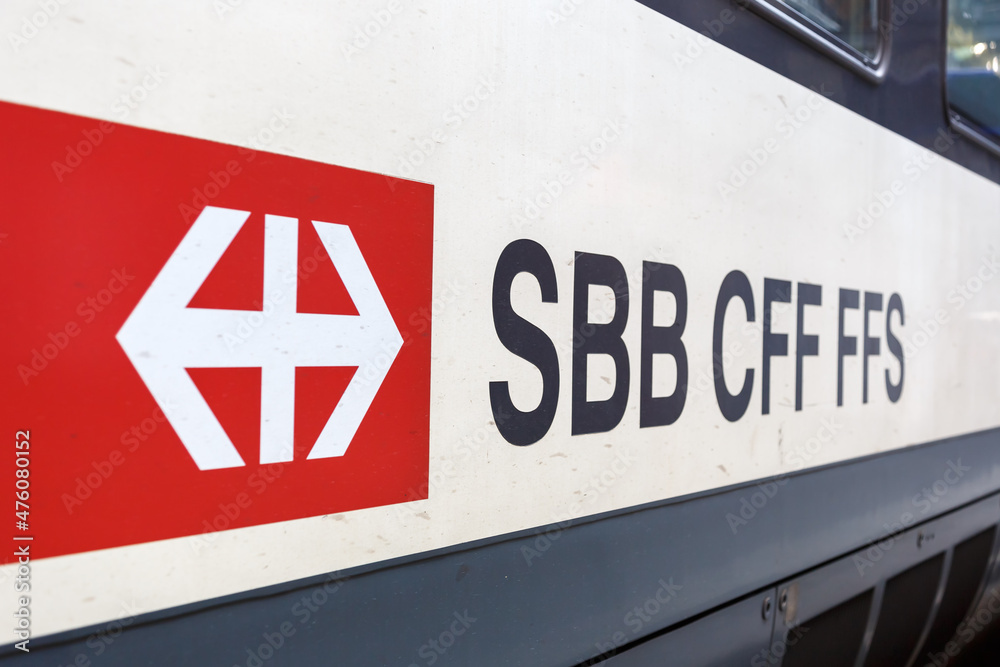 SBB Schweizerische Bundesbahnen Swiss railways logo sign on a train at ...