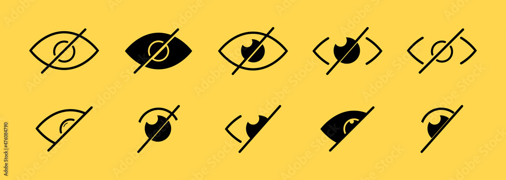 No visission icon set. Prohibition forbidden sign. Hidden symbol. No ...