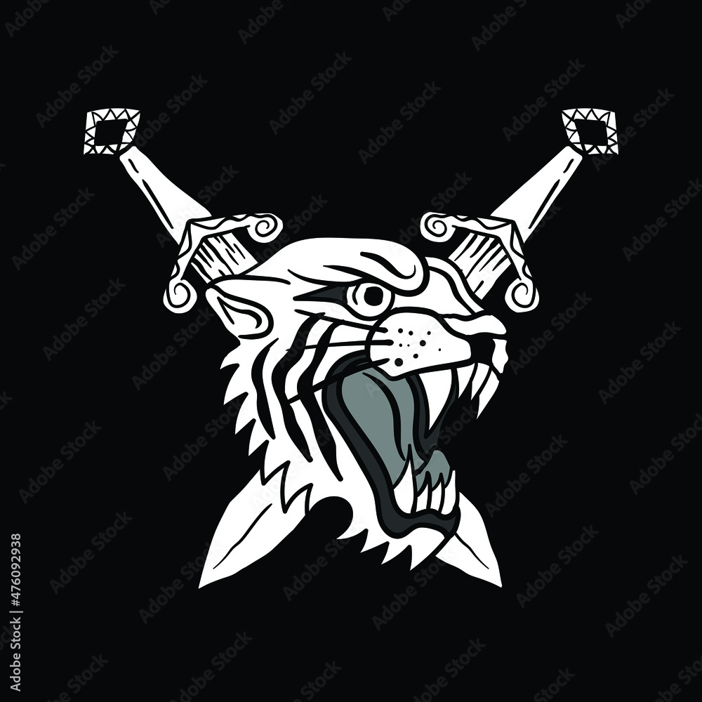 tiger sword,hand drawn illustrations. for the design of clothes ...
