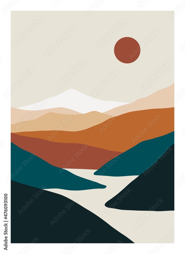 Mountain landscape poster. Minimalist nature background, abstract ...