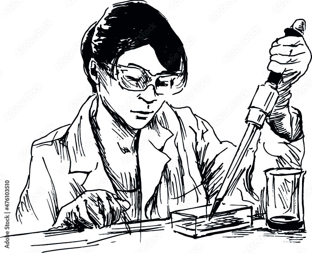 Hand sketch of a scientist. Vector illustration. Stock Vector | Adobe Stock