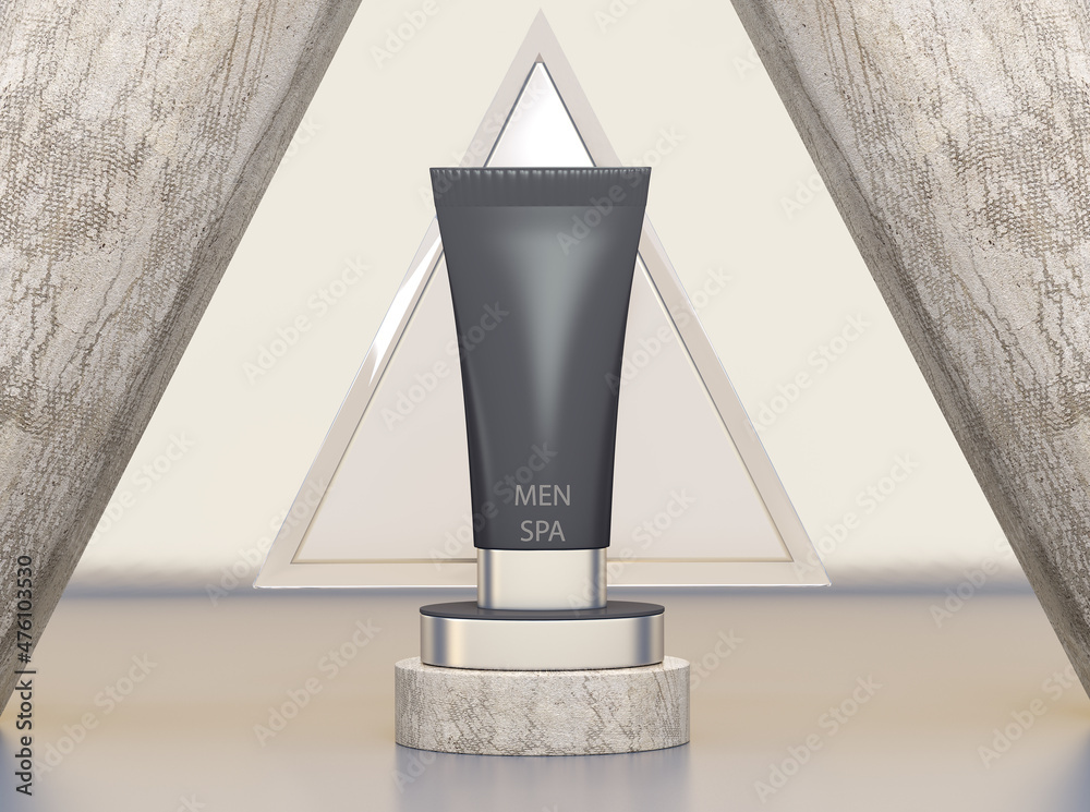 Skin care cosmetic product for men, cream, body gel, shampoo . 3d ...